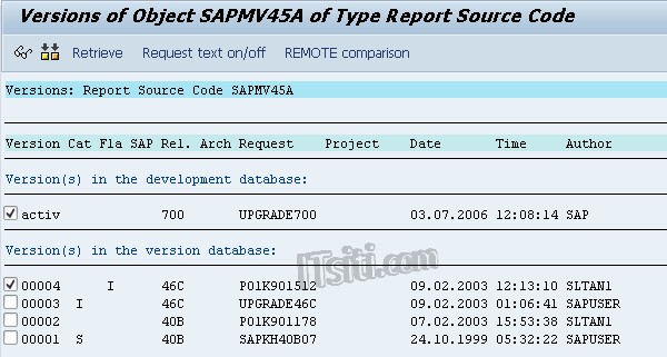 Find Differences in SAP Program, Object, Structure using Version Mgmt